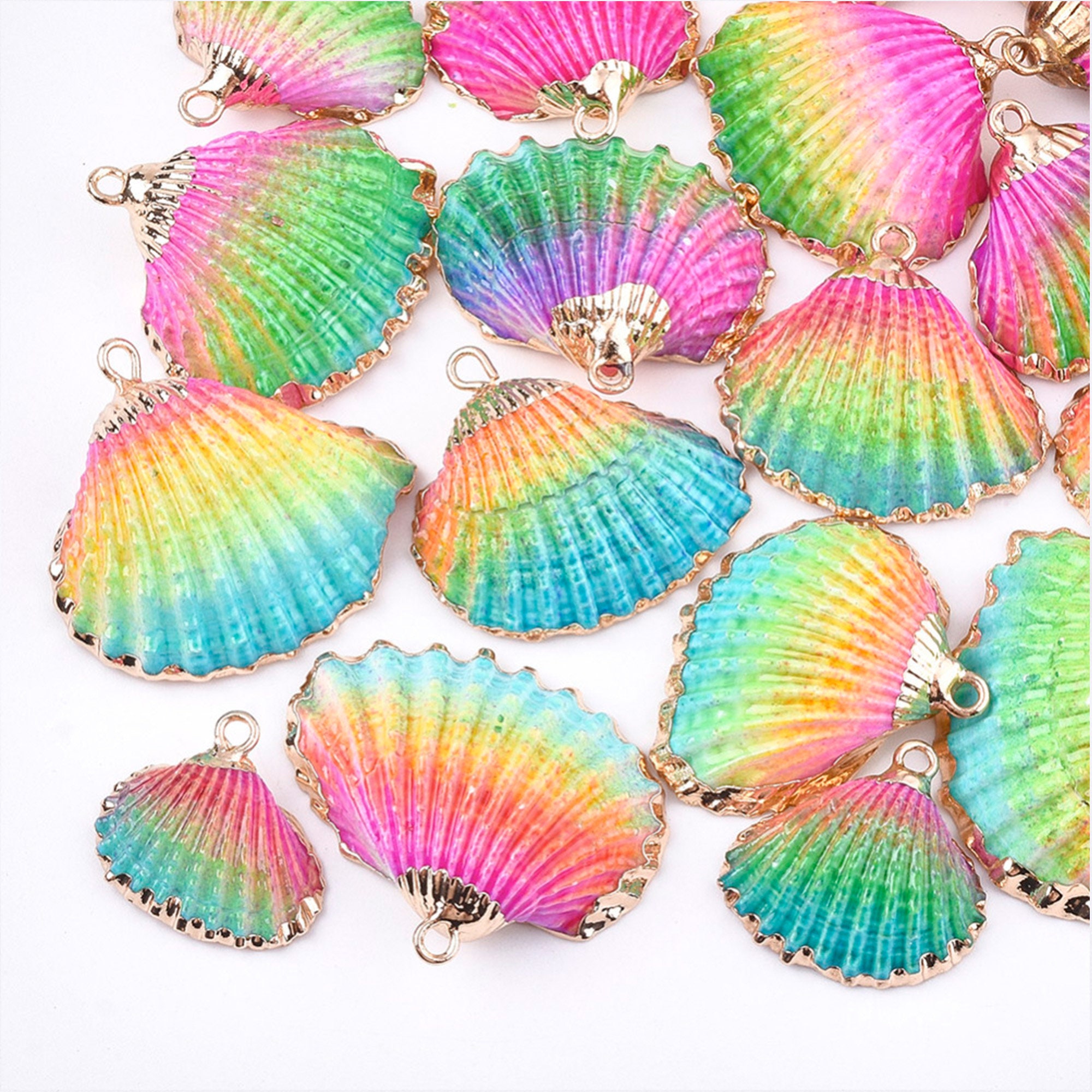Natural Sea Shell Pendant | Rainbow Color | 18K Gold Dipped Edge | Sold ...