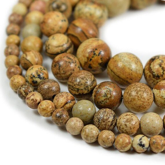 Picture Jasper Beads | Round Natural Gemstone Polished Loose Beads ...