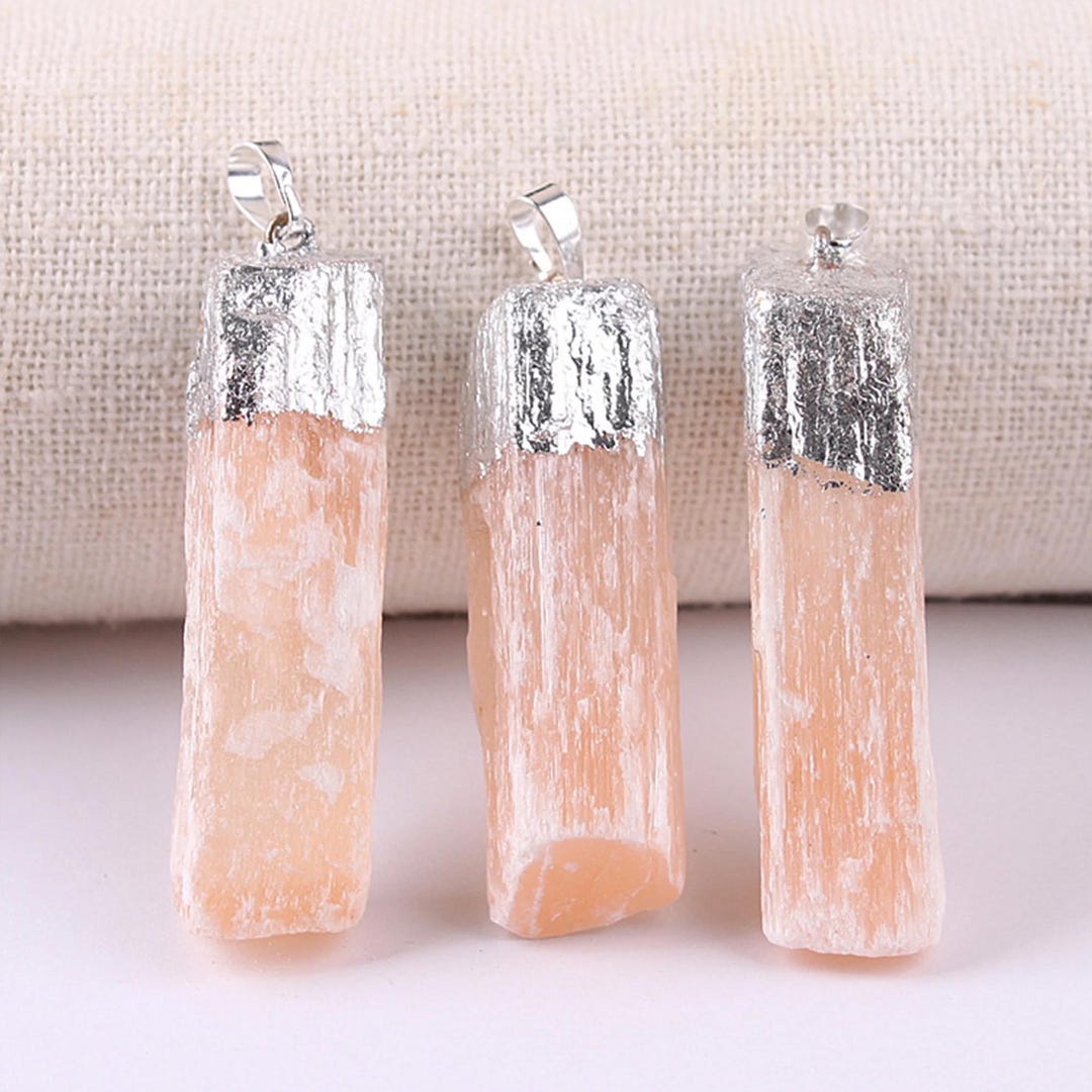 ONE Silver Edged Natural Pink Gypsum Gemstone Pendant | Size 45-60mm - Etsy