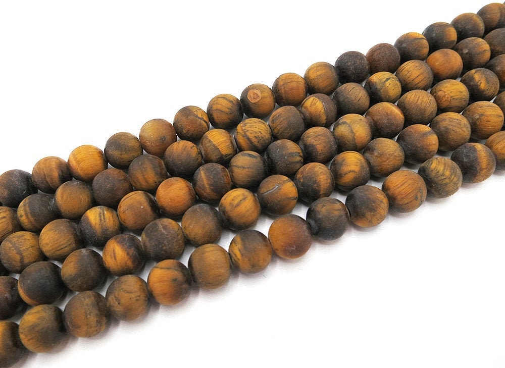 Matte Tiger Eye Beads | Round Natural Gemstone Beads | Sold by 15 Inch ...