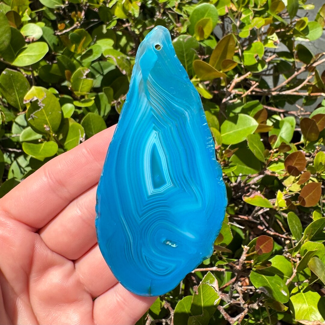 Blue Striped Agate Freeform Slab Gemstone Pendant Focal Bead Size ...