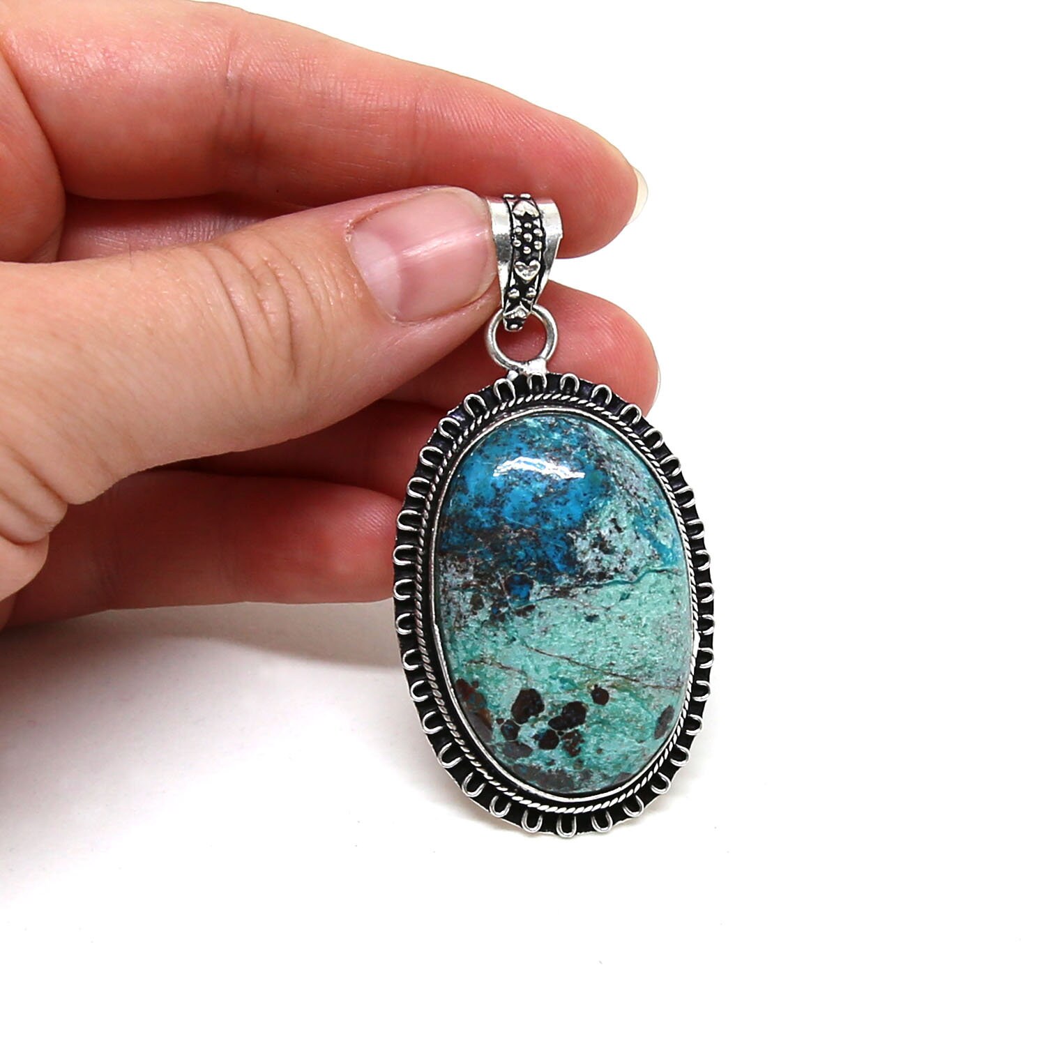 Natural Australian Chrysocolla Gemstone 925 Sterling Silver Pendant ...