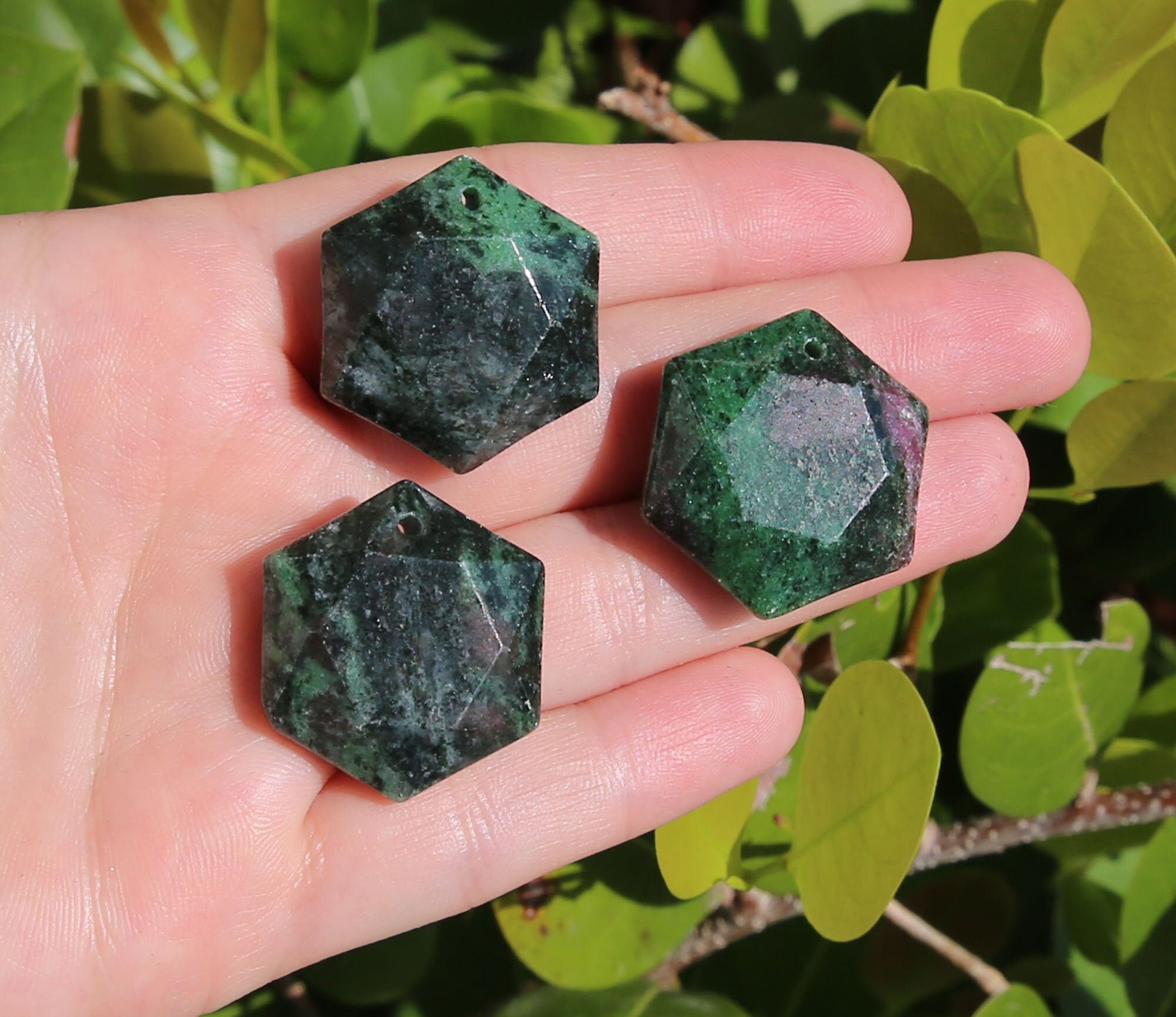 Ruby in Zoisite Beads | Merkaba Pendant | Faceted Hexagon | Natural ...