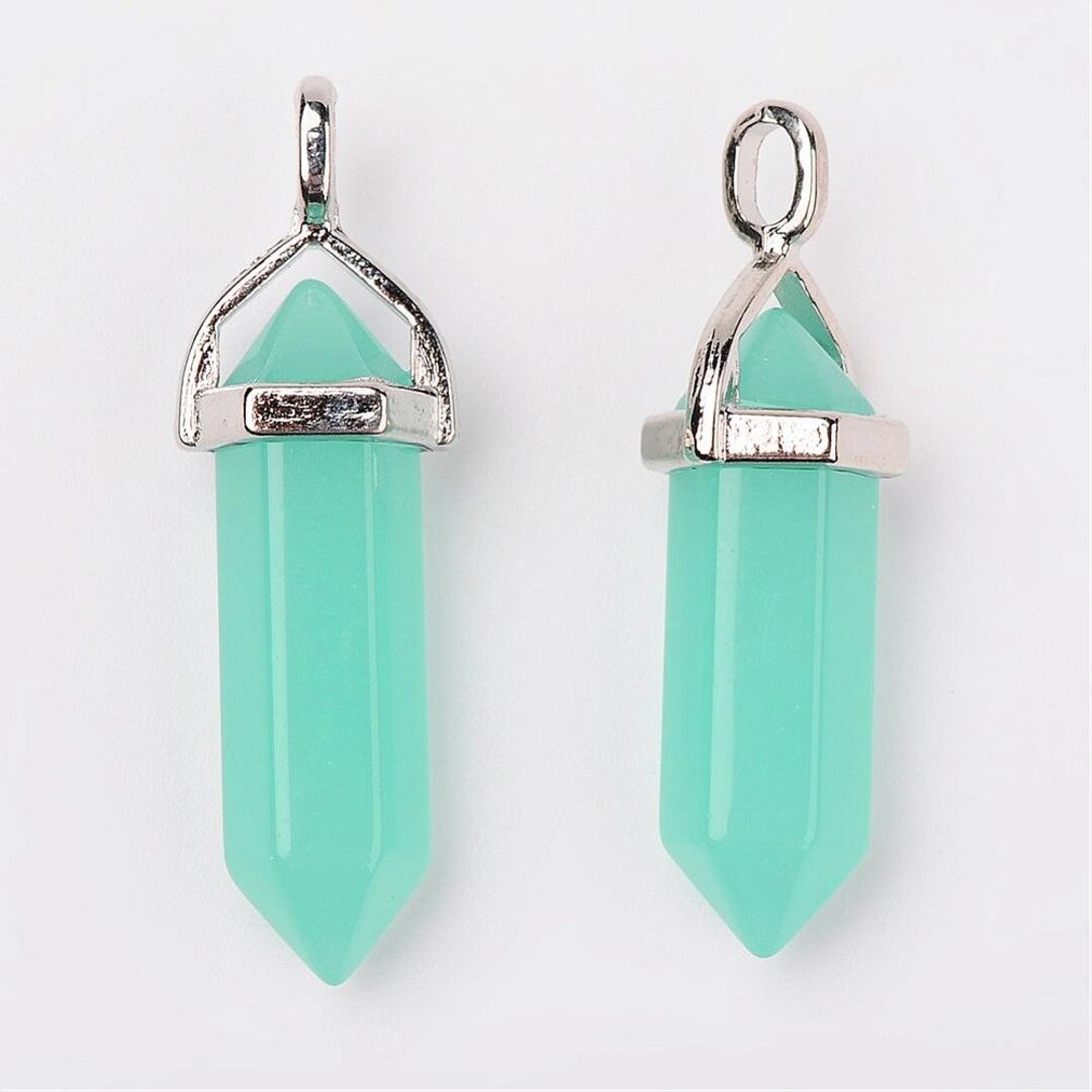 ONE Natural Blue Jade Gemstone Faceted Bullet Pendant Silver Color Zinc ...