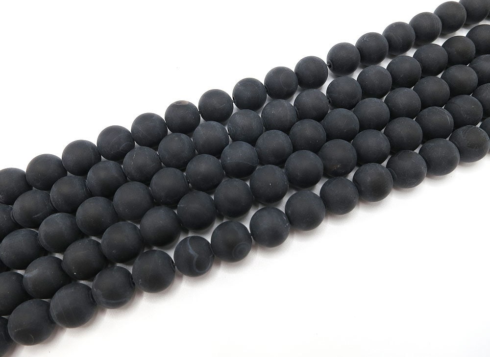 Agate Beads | Matte Black | Round Natural Gemstone Loose Beads | Sold ...