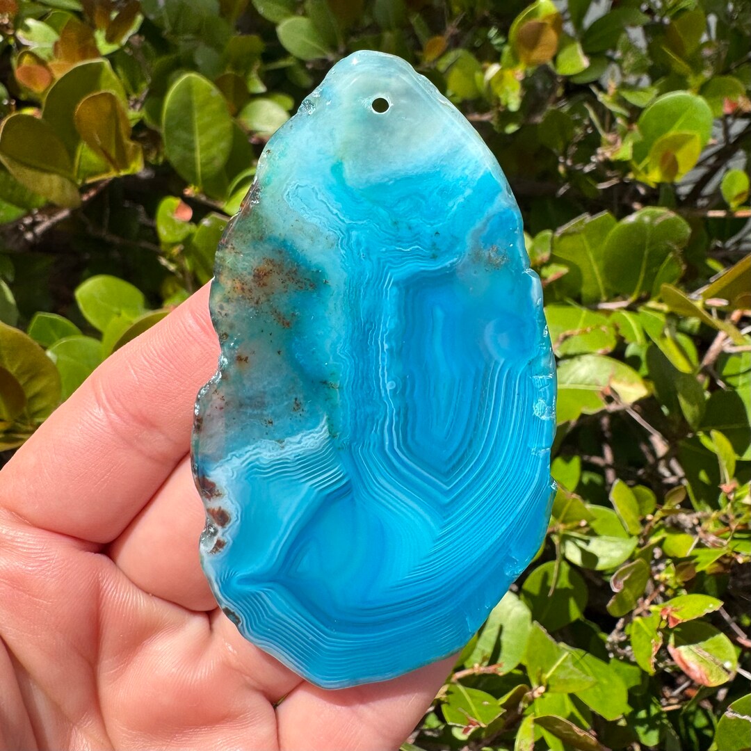 Blue Striped Agate Freeform Slab Gemstone Pendant Focal Bead Size ...