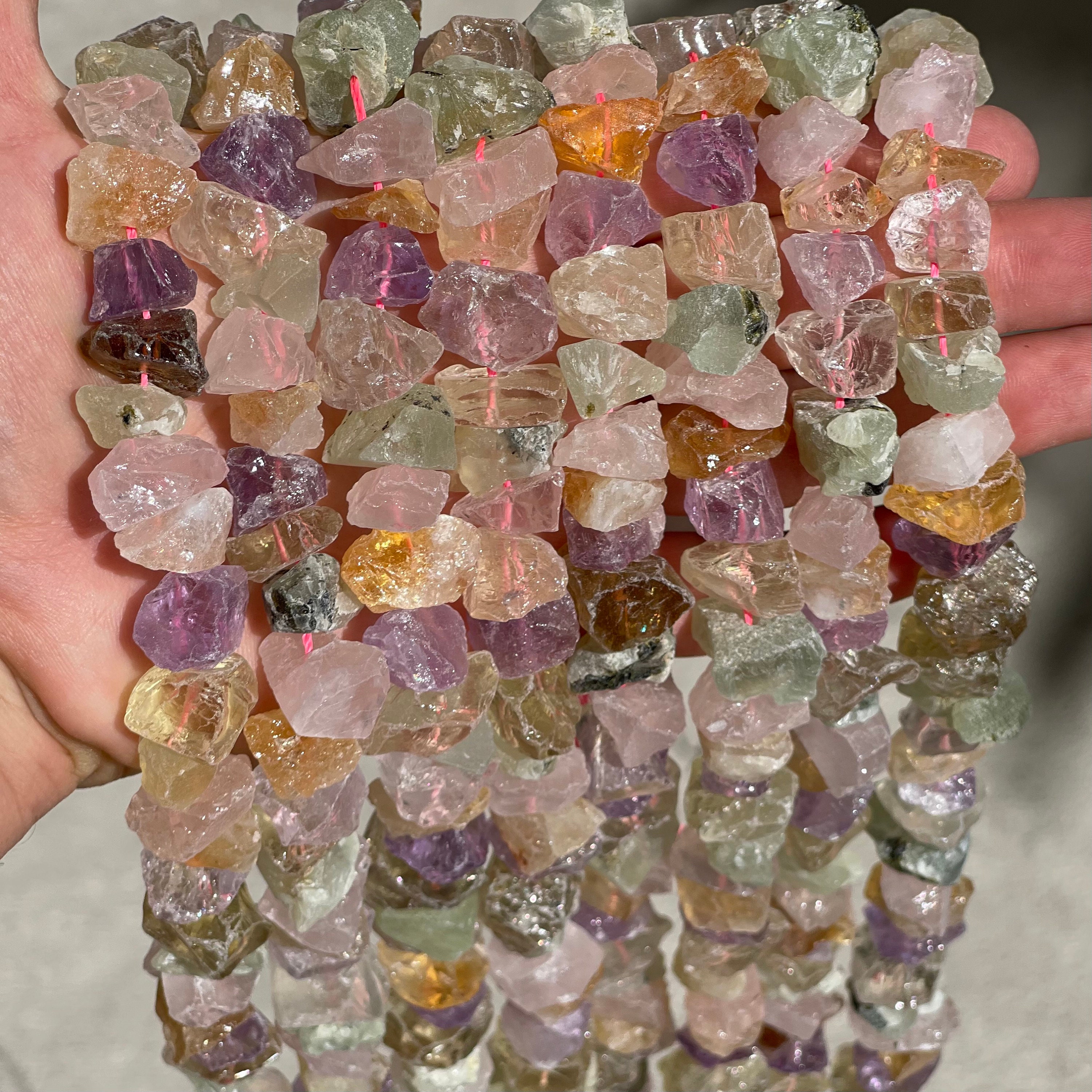Raw Mixed Gemstone Nuggets Beads | Drilled Rough Natural Gemstone Loose ...