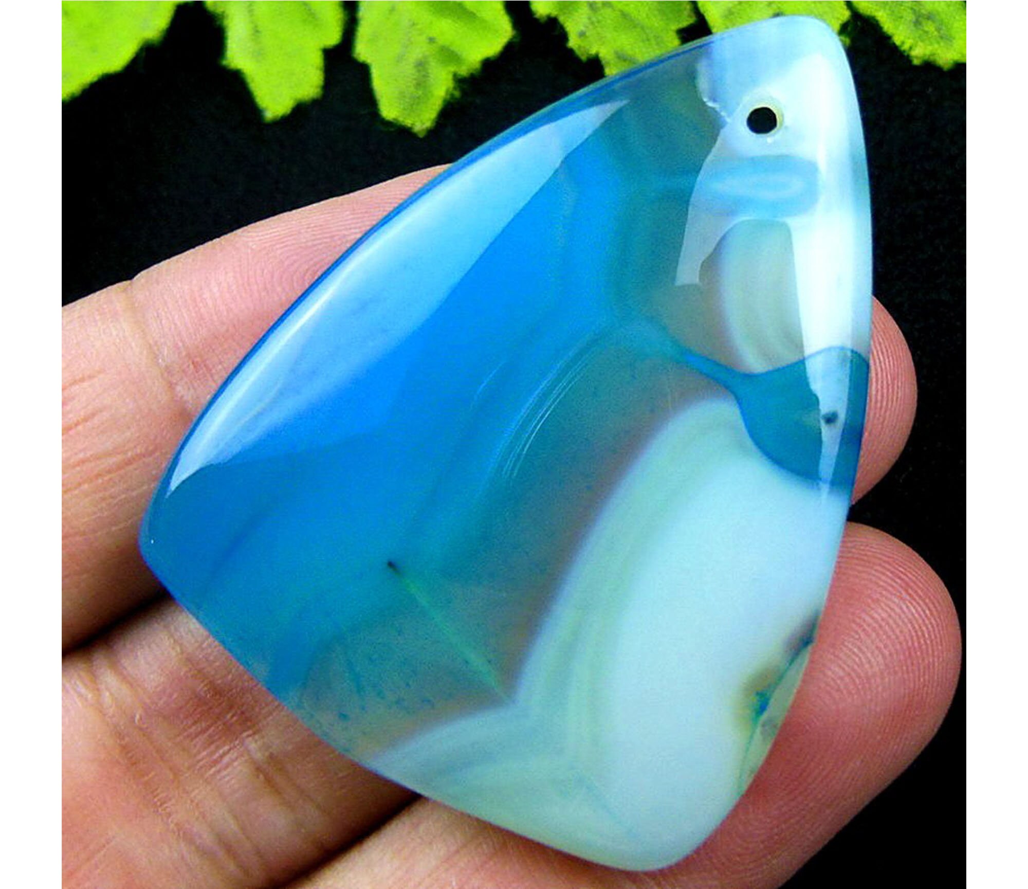 Blue Stripes Agate Triangle Gemstone Pendant Focal Bead 45x35x7mm C14868