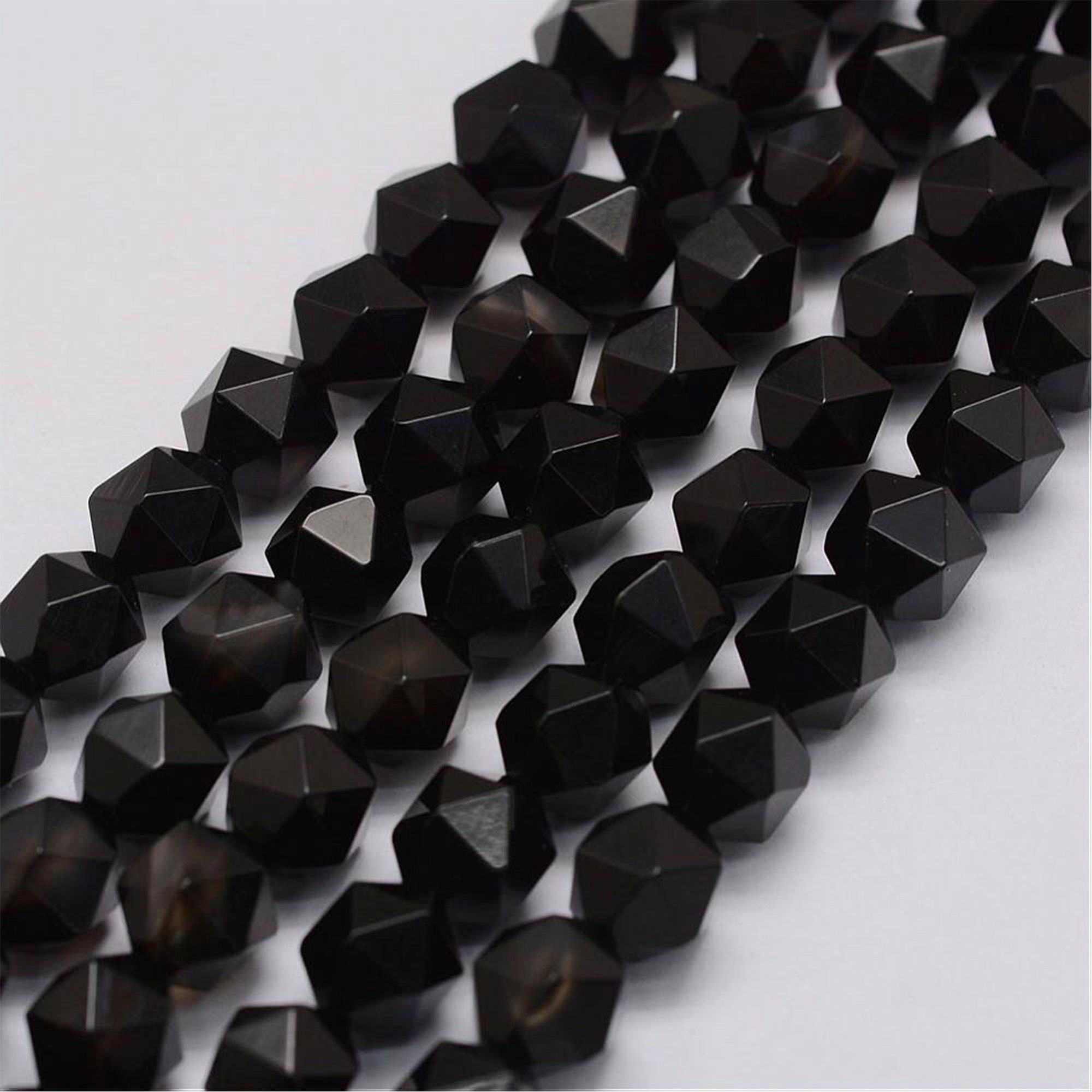 Natural Black Agate Beads | Grade AAA | Star Cut Round Gemstone Loose ...