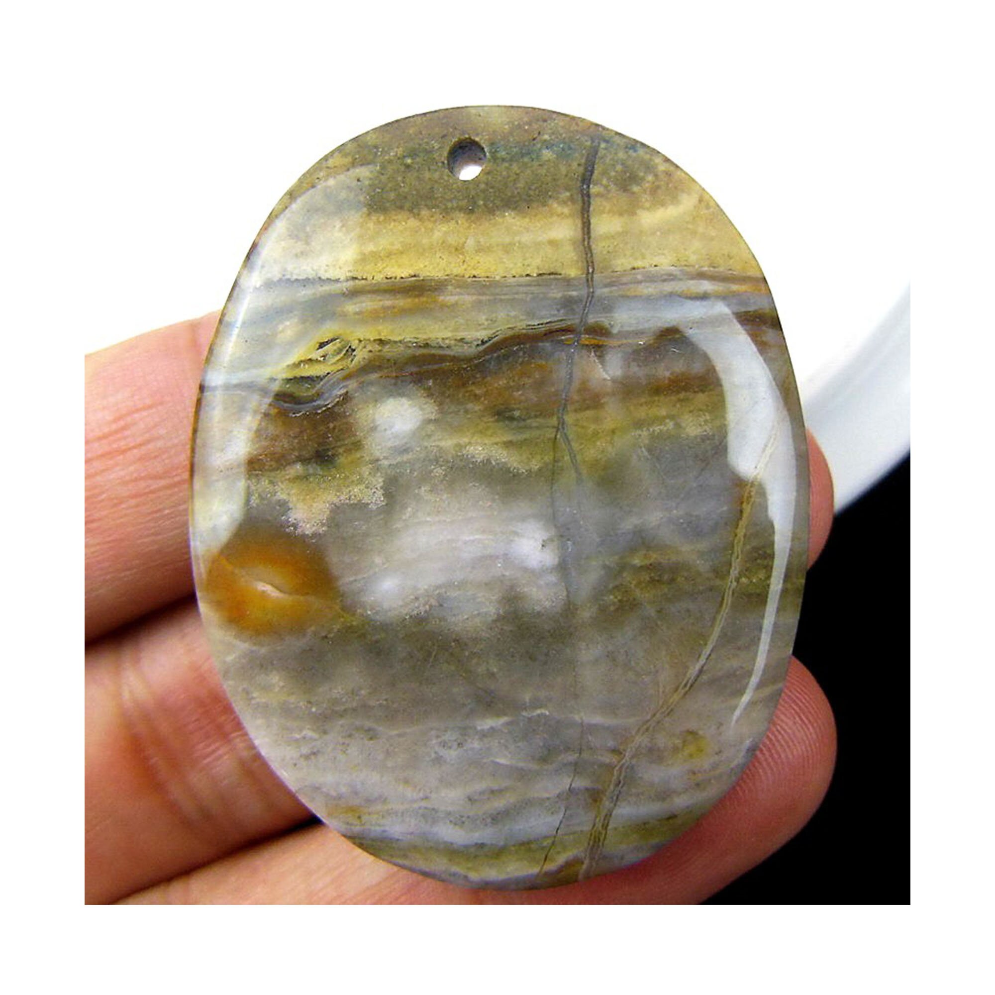 Natural Ocean Agate Oval Gemstone Pendant Focal Bead 47x37x7mm C25594