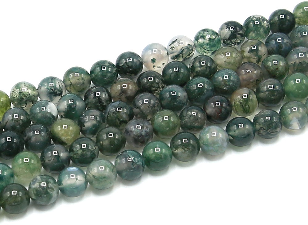 Green Moss Agate Beads | Grade A | Round Natural Gemstone Beads | Sold ...