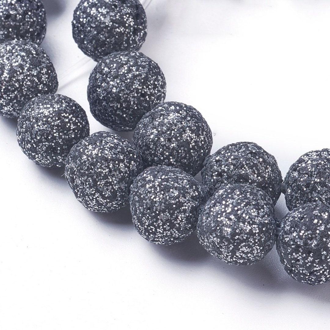 Lava Beads | Silver Black Color Beads | Round Natural Gemstone Beads ...