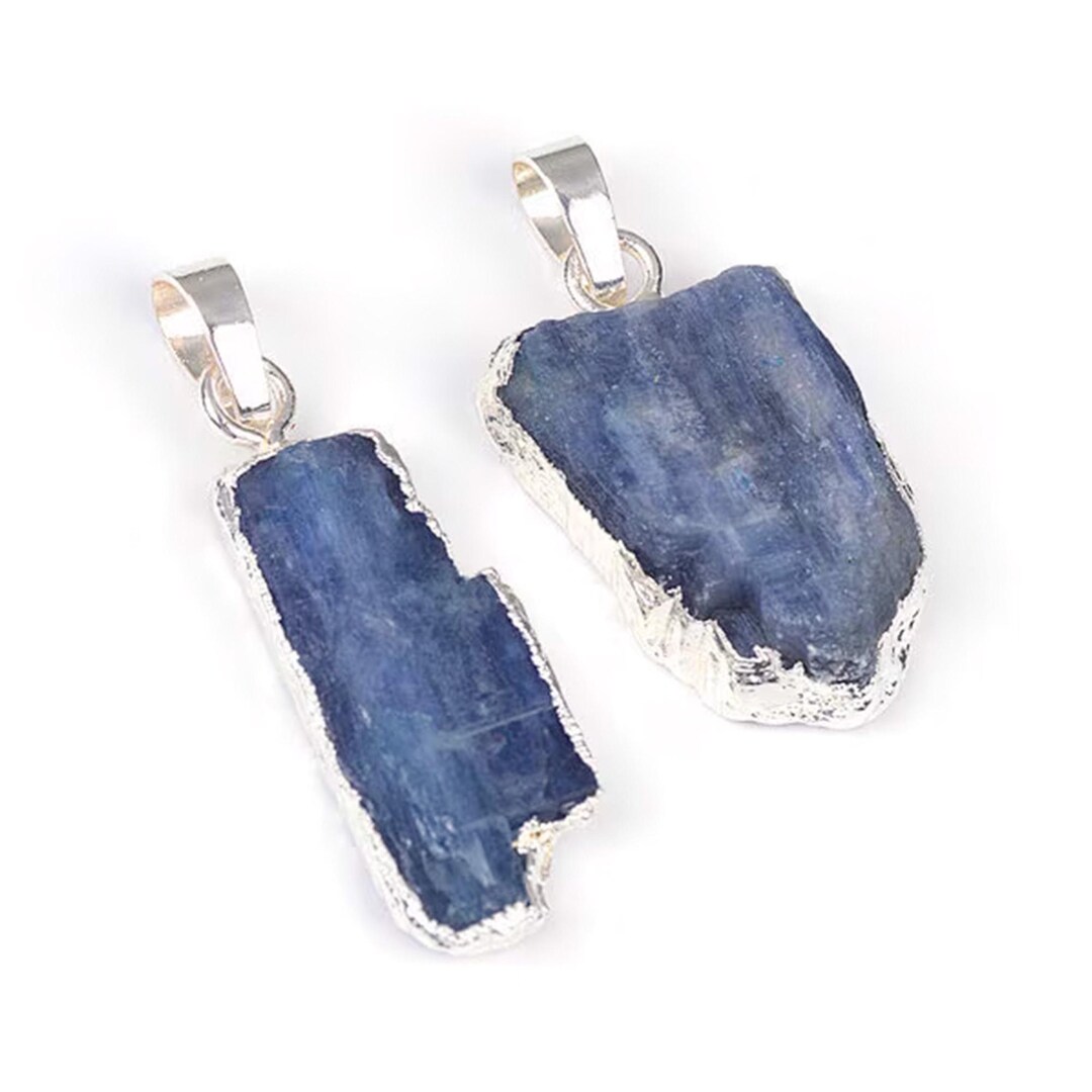 ONE Natural Blue Kyanite Gemstone Silver Edge Plated Slab Pendant Size ...