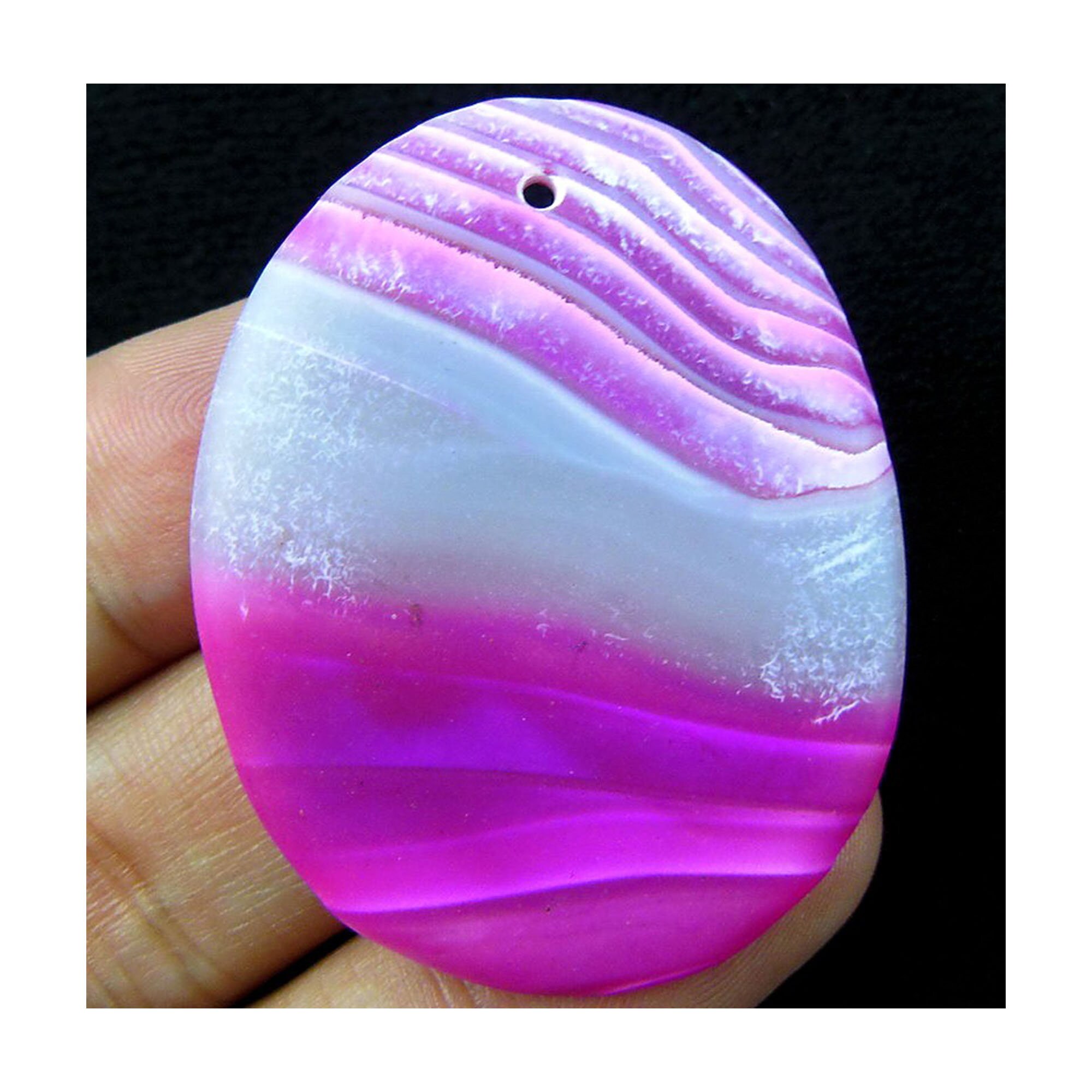 Matte Pink White Agate Oval Gemstone Pendant Focal Bead 46x36x4mm D22733