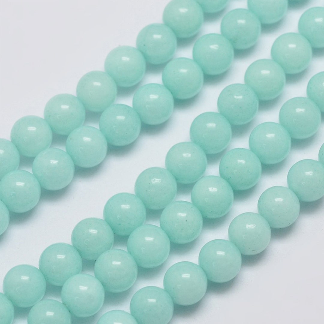 Natural Light Blue Jade Gemstone Round Beads | Sold by 15 Inch Strand ...