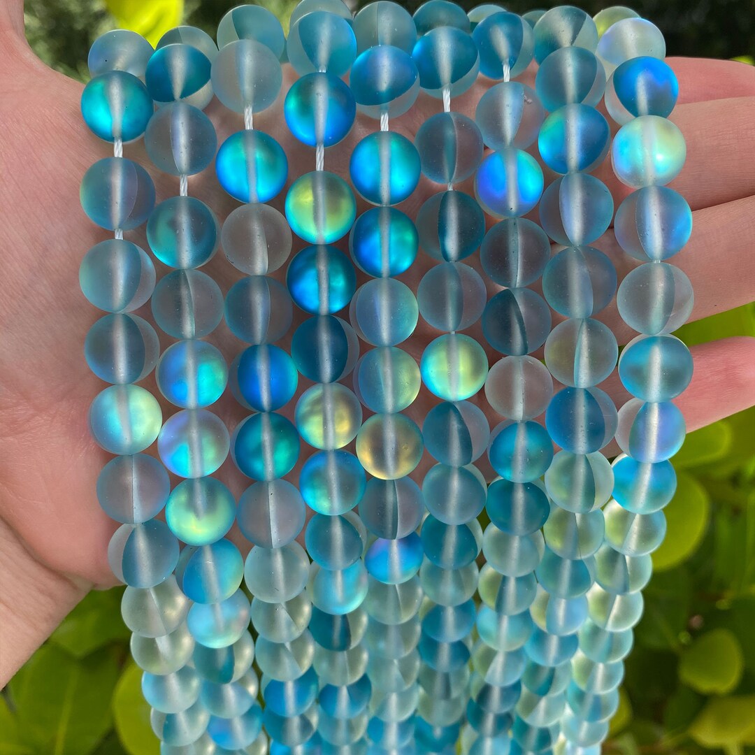 Matte Sky Blue Mystic Aura Quartz Gemstone Round Beads | Grade A | Sold ...