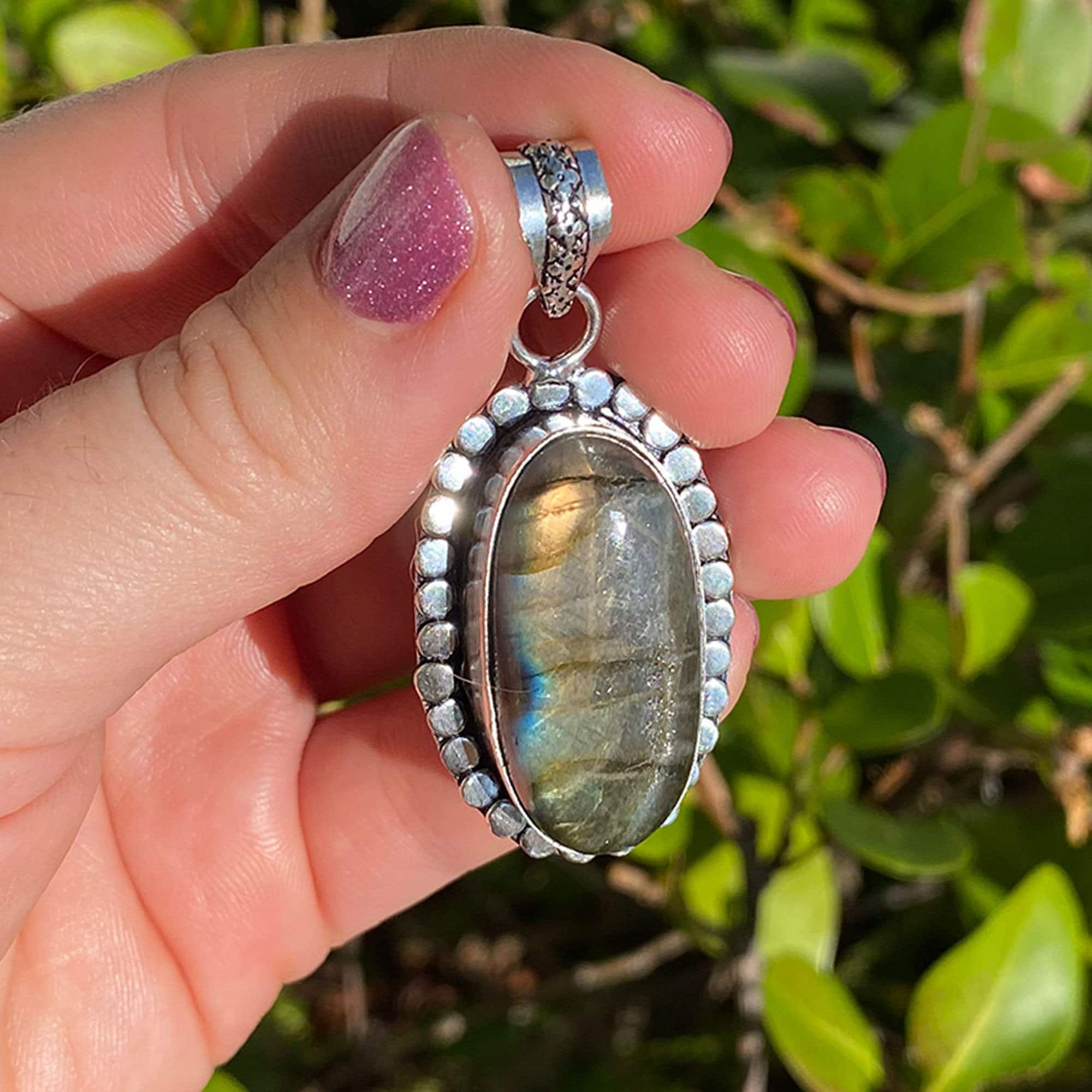 Natural Labradorite Gemstone 925 Solid Sterling Silver Oval Pendant ...