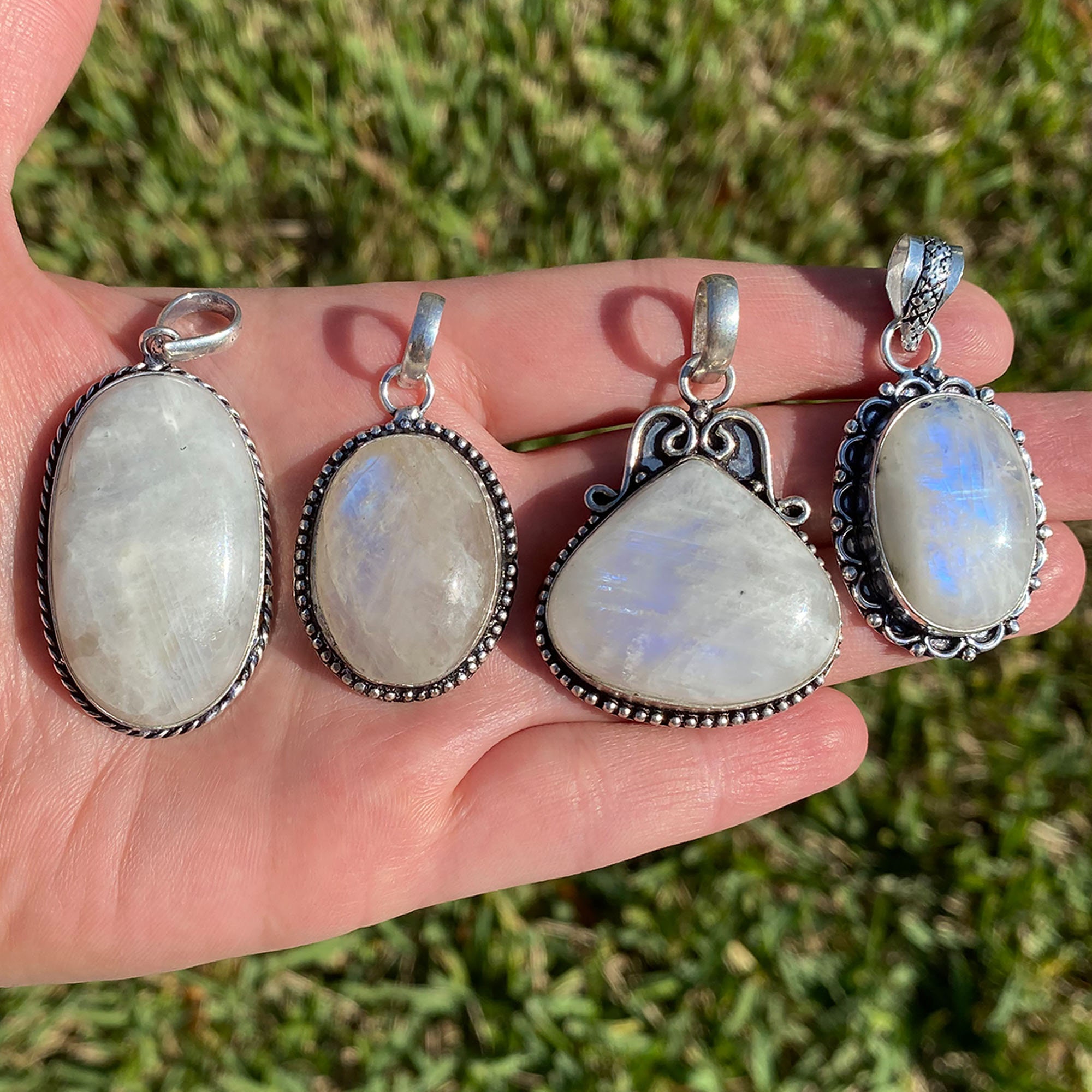 Moonstone Pendant Vintage Style 925 Sterling Silver Selenite Gemstone ...