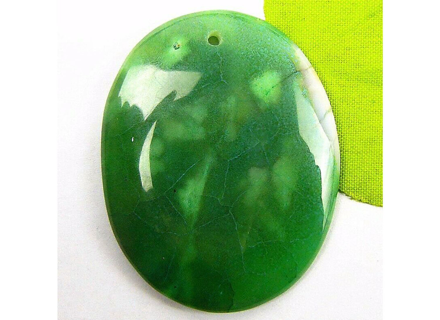 Green Agate Oval Gemstone Pendant Focal Bead 47x37x6mm B83430