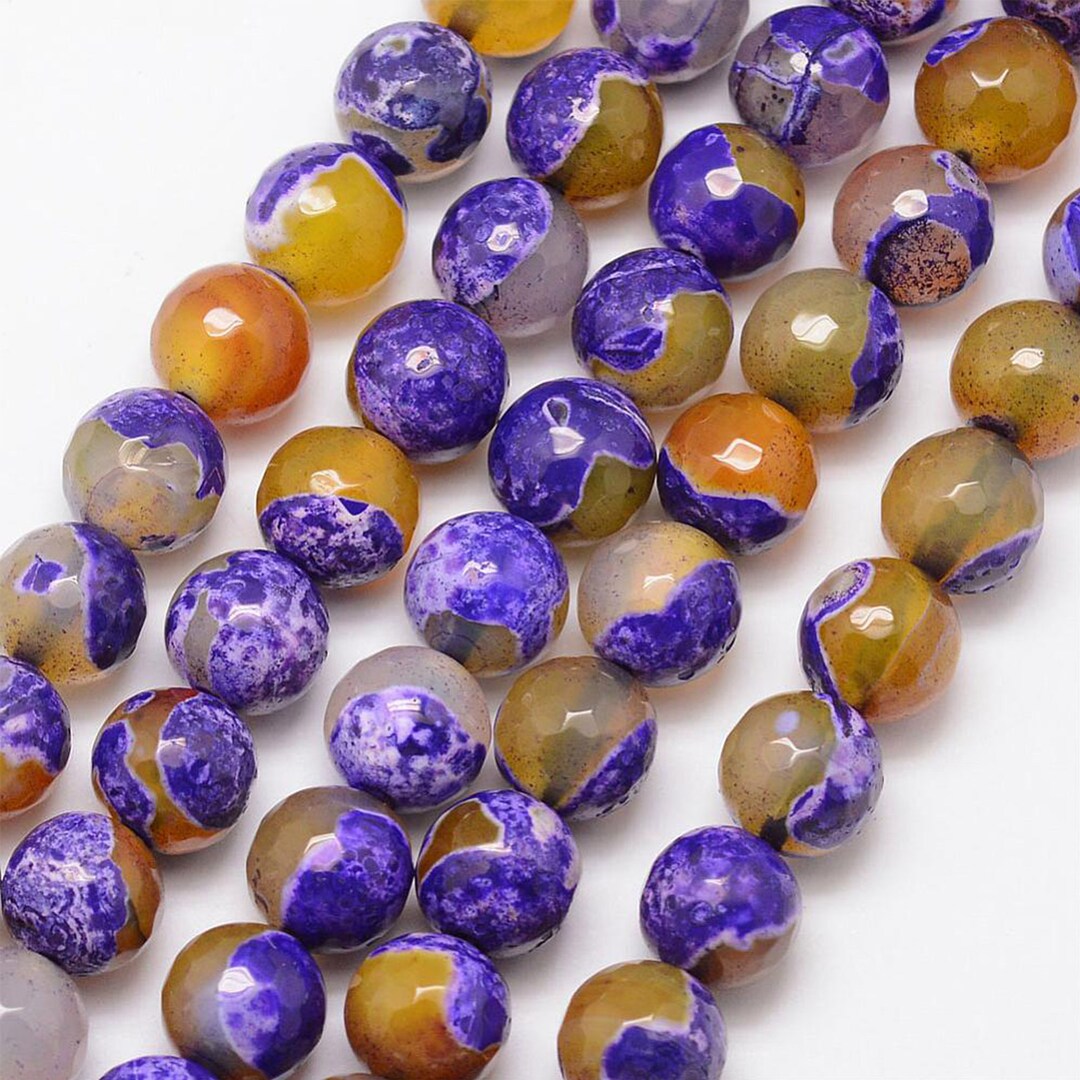 Purple Yellow Fire Agate Gemstone Beads: Faceted Round, 15 Inch Strand ...