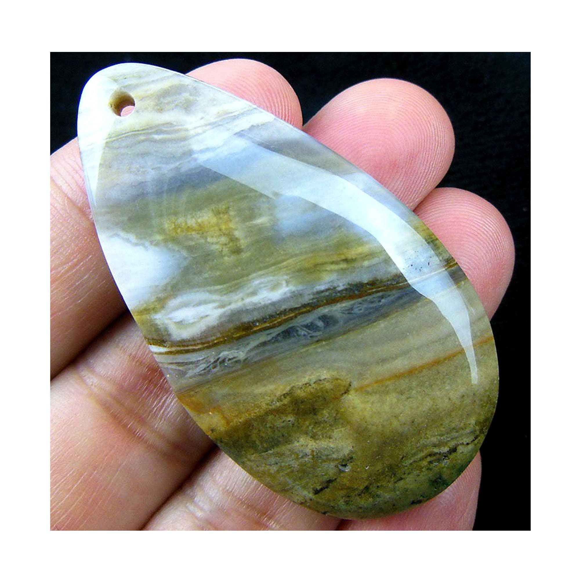 Natural Ocean Agate Teardrop Gemstone Pendant Focal Bead 53x29x7mm C25559