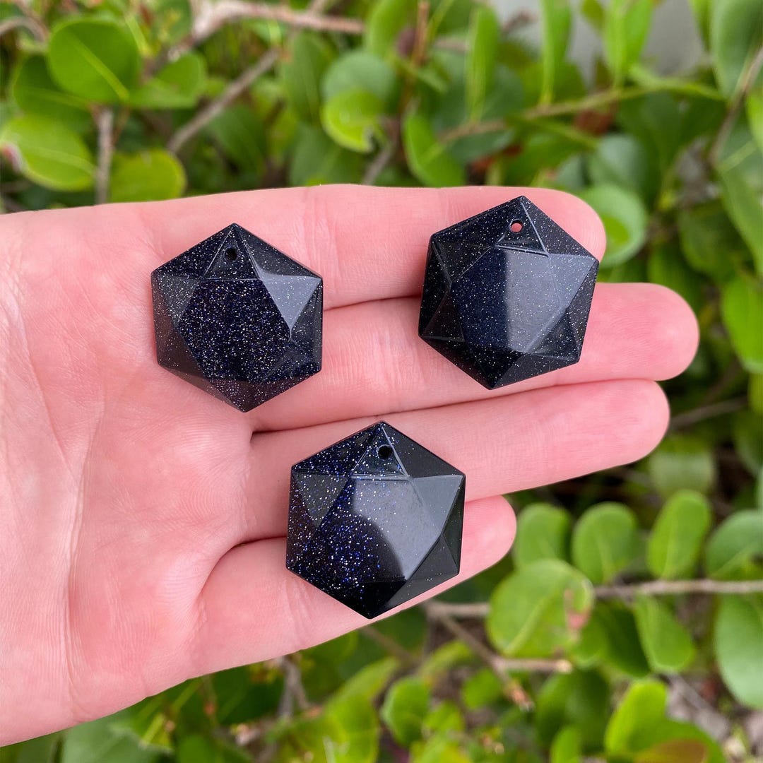 ONE Natural Blue Goldstone Gemstone Merkaba Faceted Hexagon Pendant ...