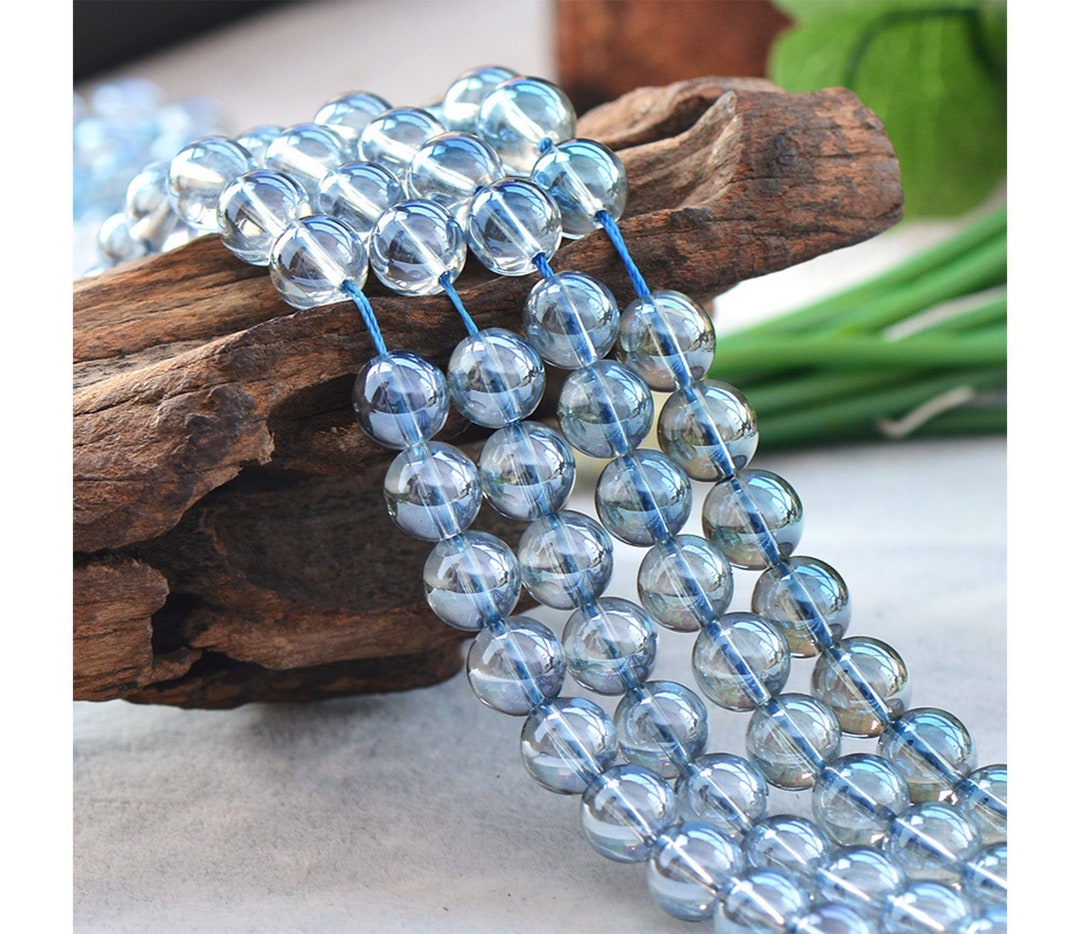 Natural Glossy Light Blue Angel Aura Quartz Gemstone Round Beads ...