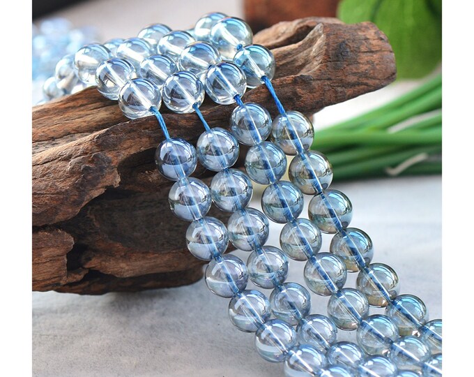 Natural Glossy Light Blue Angel Aura Quartz Gemstone Round Beads ...