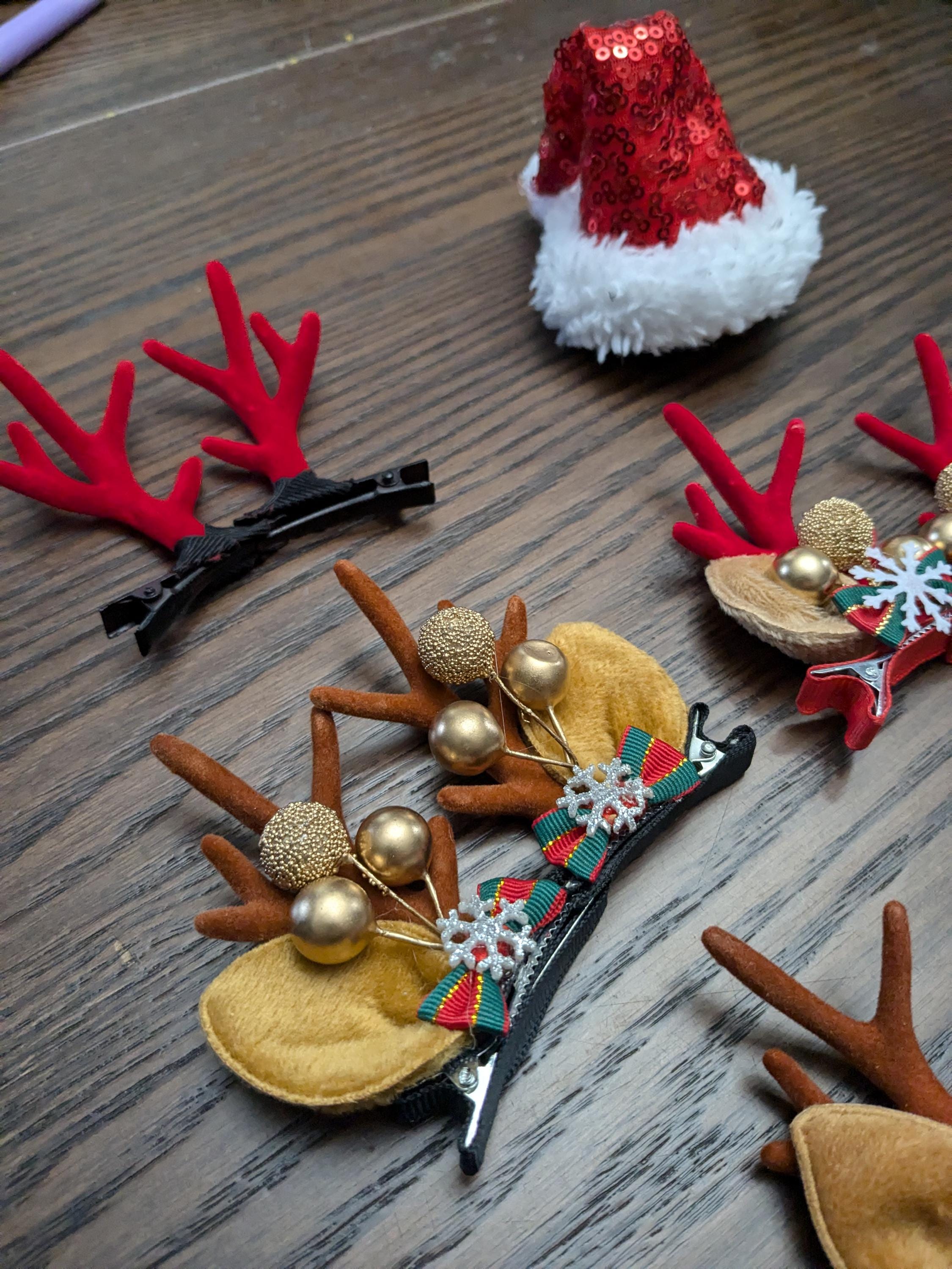 Christmas Hair Clips - Reindeer Antlers, Santa Hat & Festive Holiday ...