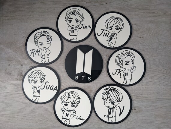 BTS Coaster Set 8 Round Coasters BTS Tinytan I Purple - Etsy