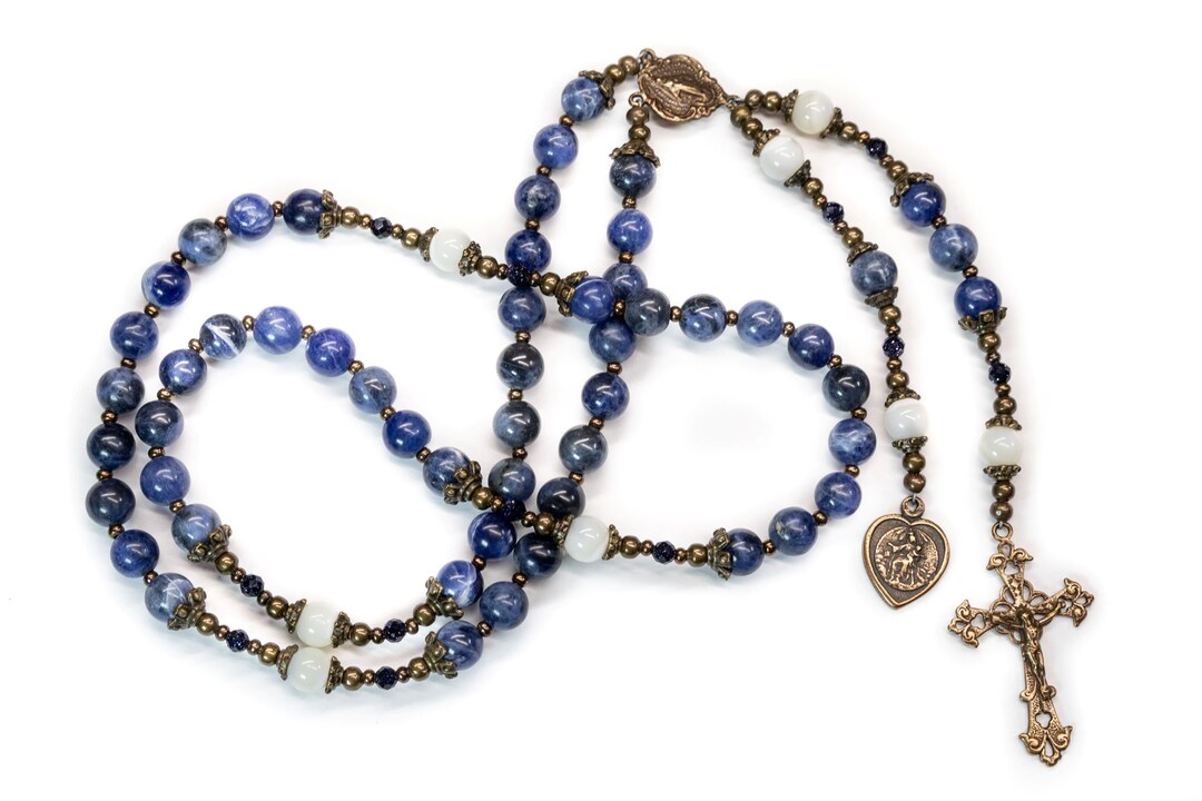 Miraculous Medal Blue Rosary - Virgin Mary Rosary in Blue Sodalite ...