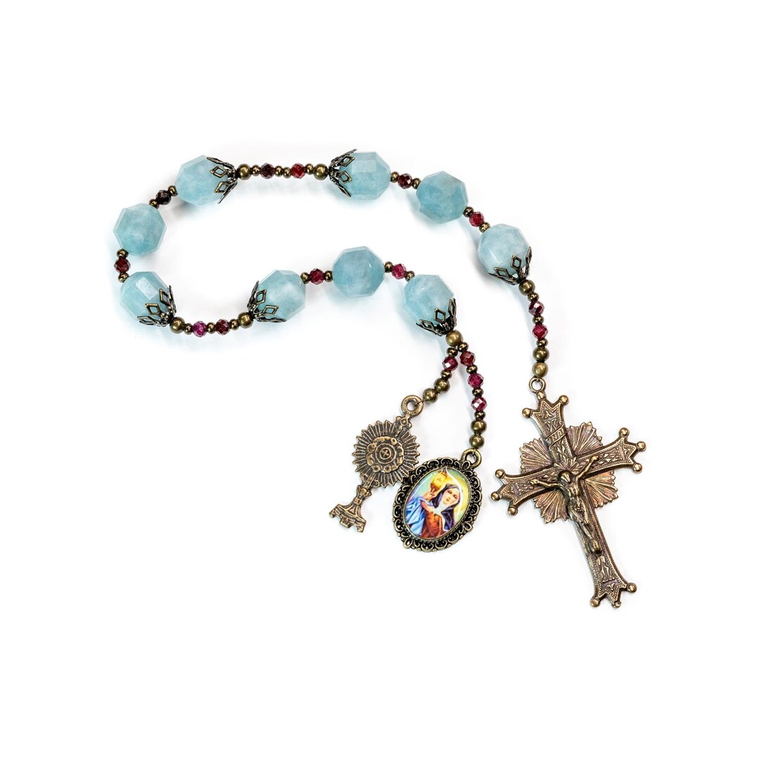 Saint Clare of Assisi Chaplet Created Wtih Prism Cut Aquamarine and ...