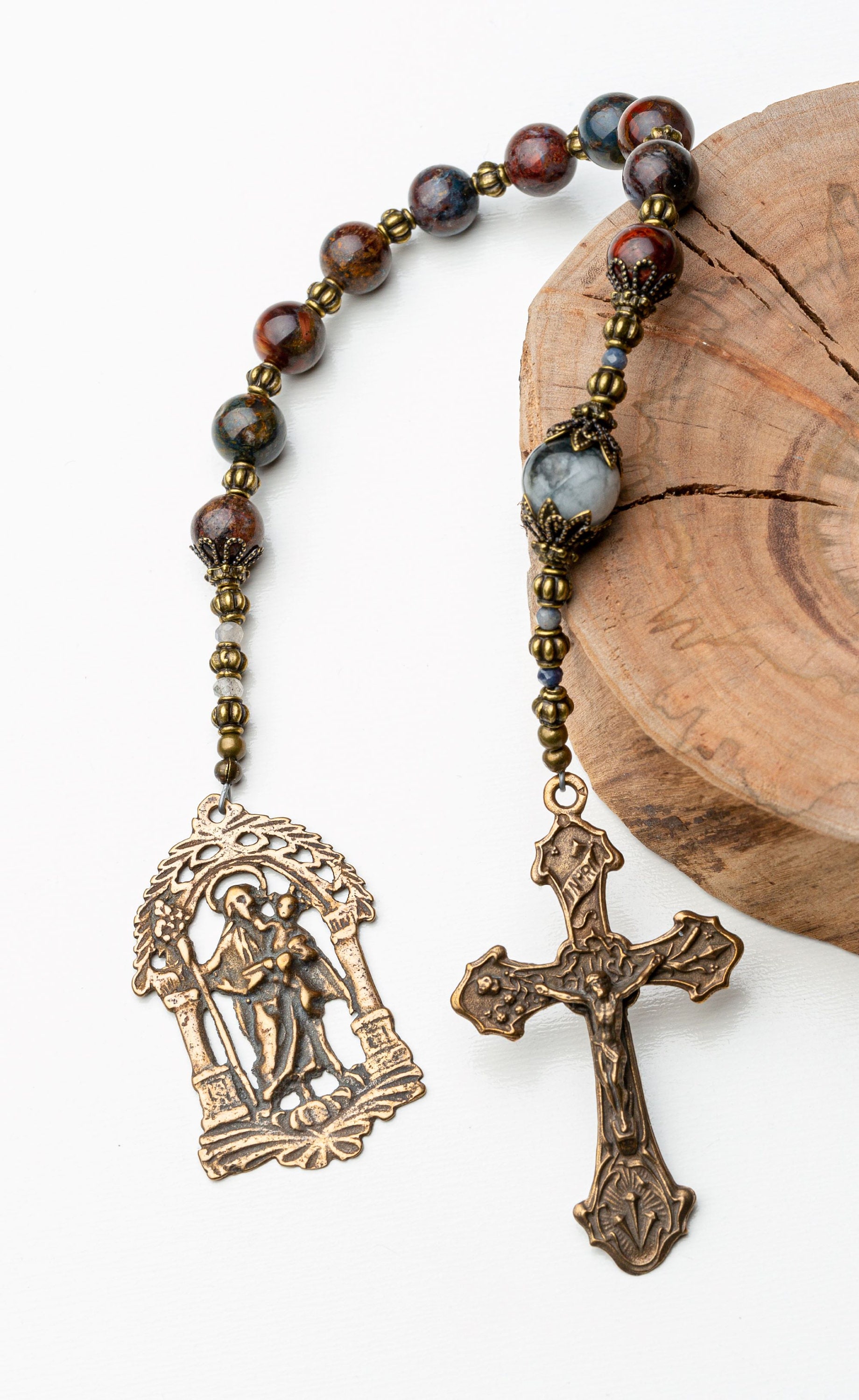 St. Joseph Vintage Catholic Decade Rosary Pietersite Tenner - Etsy