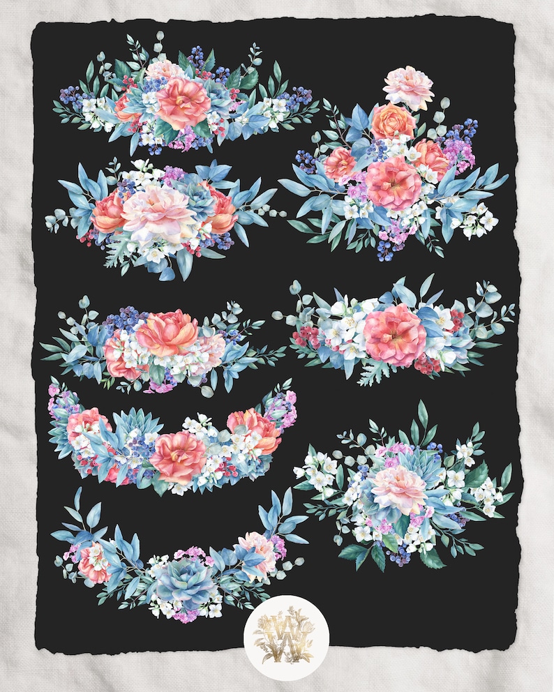 Peach Floral Wedding Bouquets Clip Art Watercolor Rose Flower | Etsy