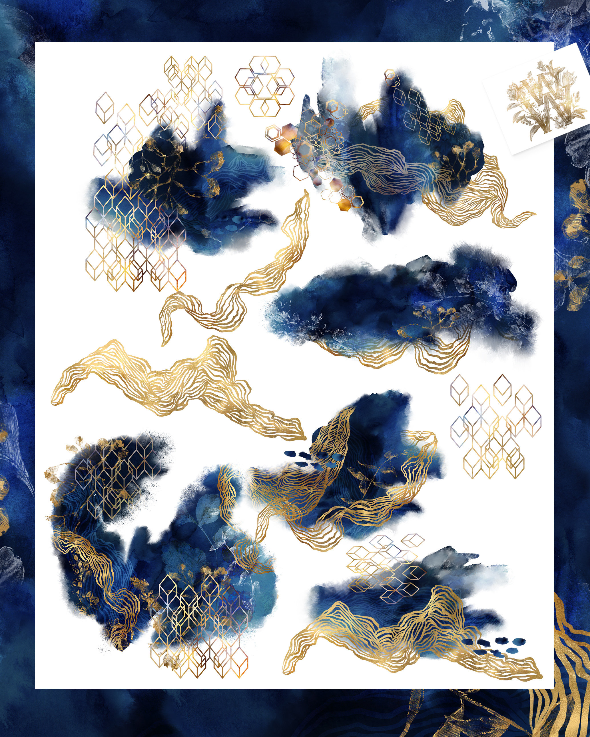 Blue and Gold Watercolor Shapes Clipart Abstract Collage Clip - Etsy Canada