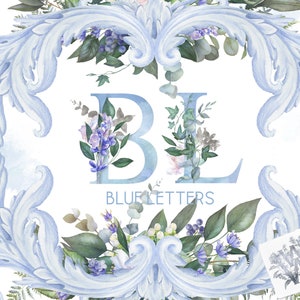 Blue Floral Monogram Clipart: Watercolor Wedding Initials (PNG) - Etsy