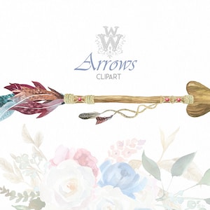 Boho Watercolor Arrow Clipart – Hand-painted Floral Arrows & Feathers ...