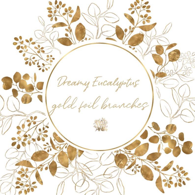 Watercolor Eucalyptus Clipart: Greenery Wreaths, Golden Frames (PNG) - Etsy