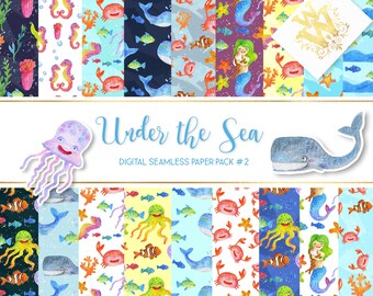 Watercolor Sea Ocean Digital Paper Kids Party Seamless | Etsy