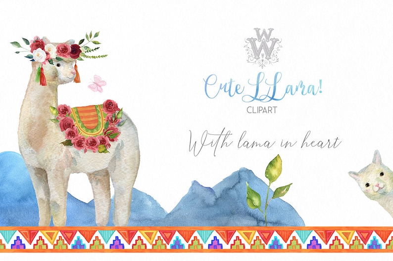 Llama Watercolor Alpaca Clipart Cute Animal Baby Shower Tribal Wedding ...