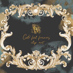 Gold Foil Frames Clip Art, Baroque Clipart, Ornamental Wedding Border ...