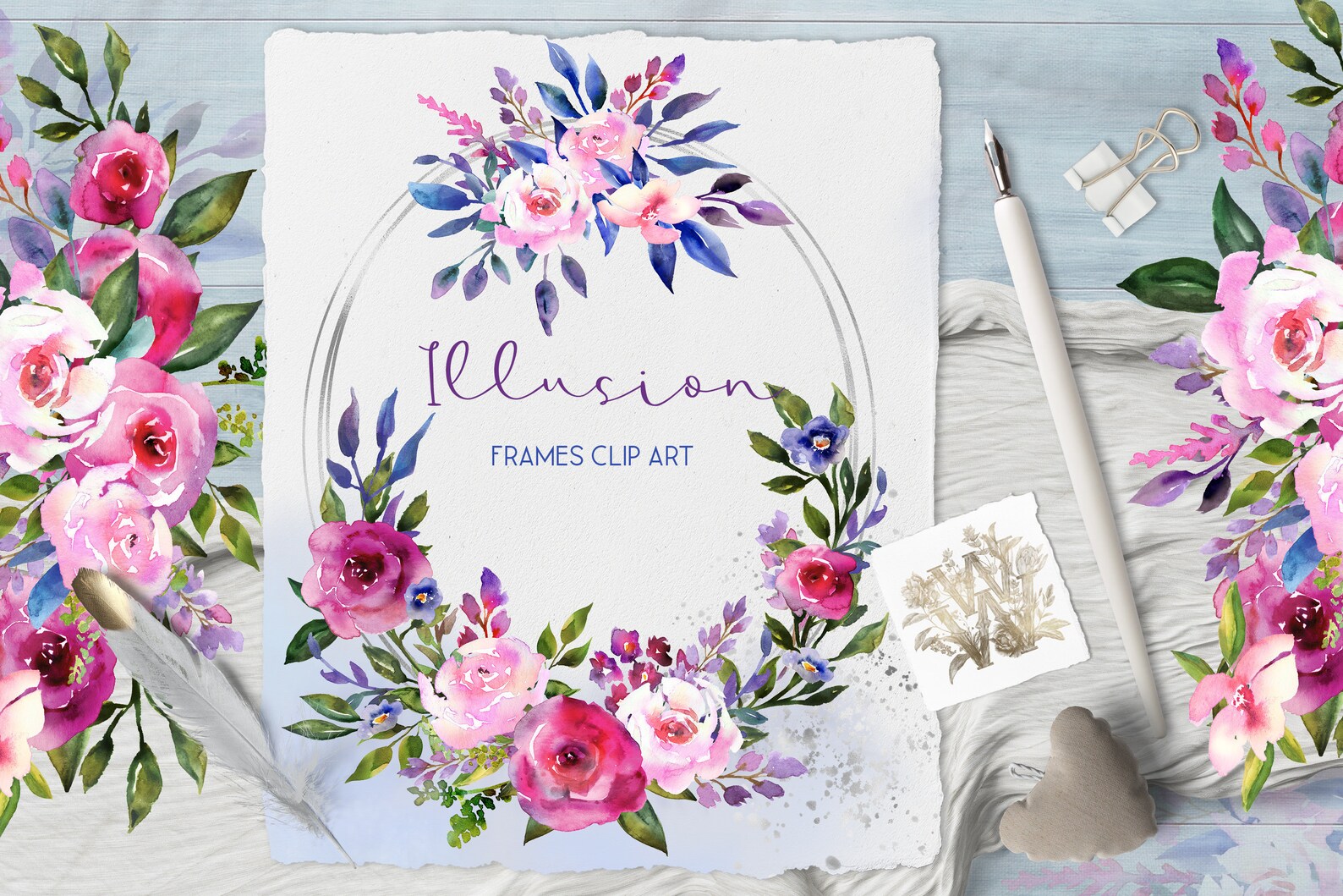 Purple Floral Frame Clip Art Watercolor Violet Flower Wedding | Etsy