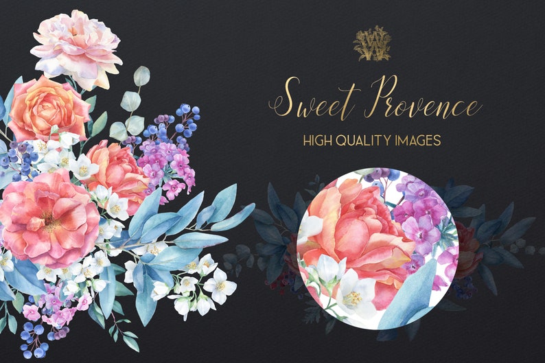 Peach Floral Wedding Bouquets Clip Art Watercolor Rose Flower | Etsy