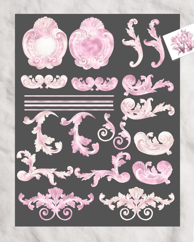 Pink Baroque Ornate Clip Art, Victorian Gold Foil Frames & Fretwork PNG ...