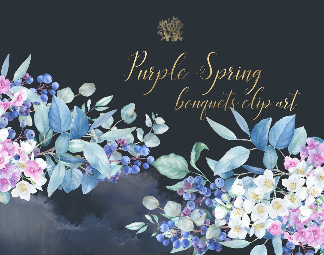 Purple Floral Borders Clip Art Spring Watercolor Clipart - Etsy