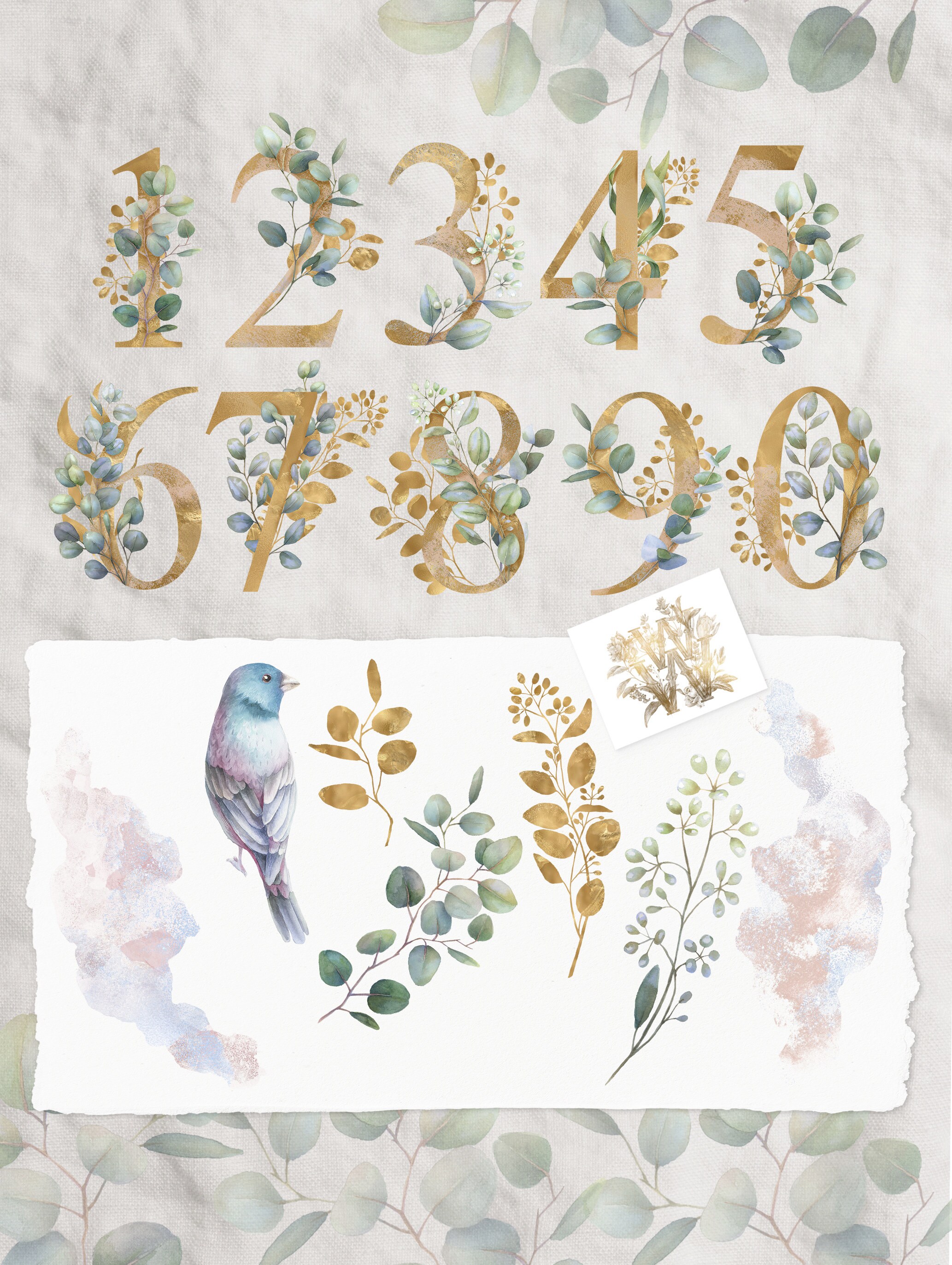 Eucalyptus Alphabet Watercolor Clipart Gold Floral Letters - Etsy Australia
