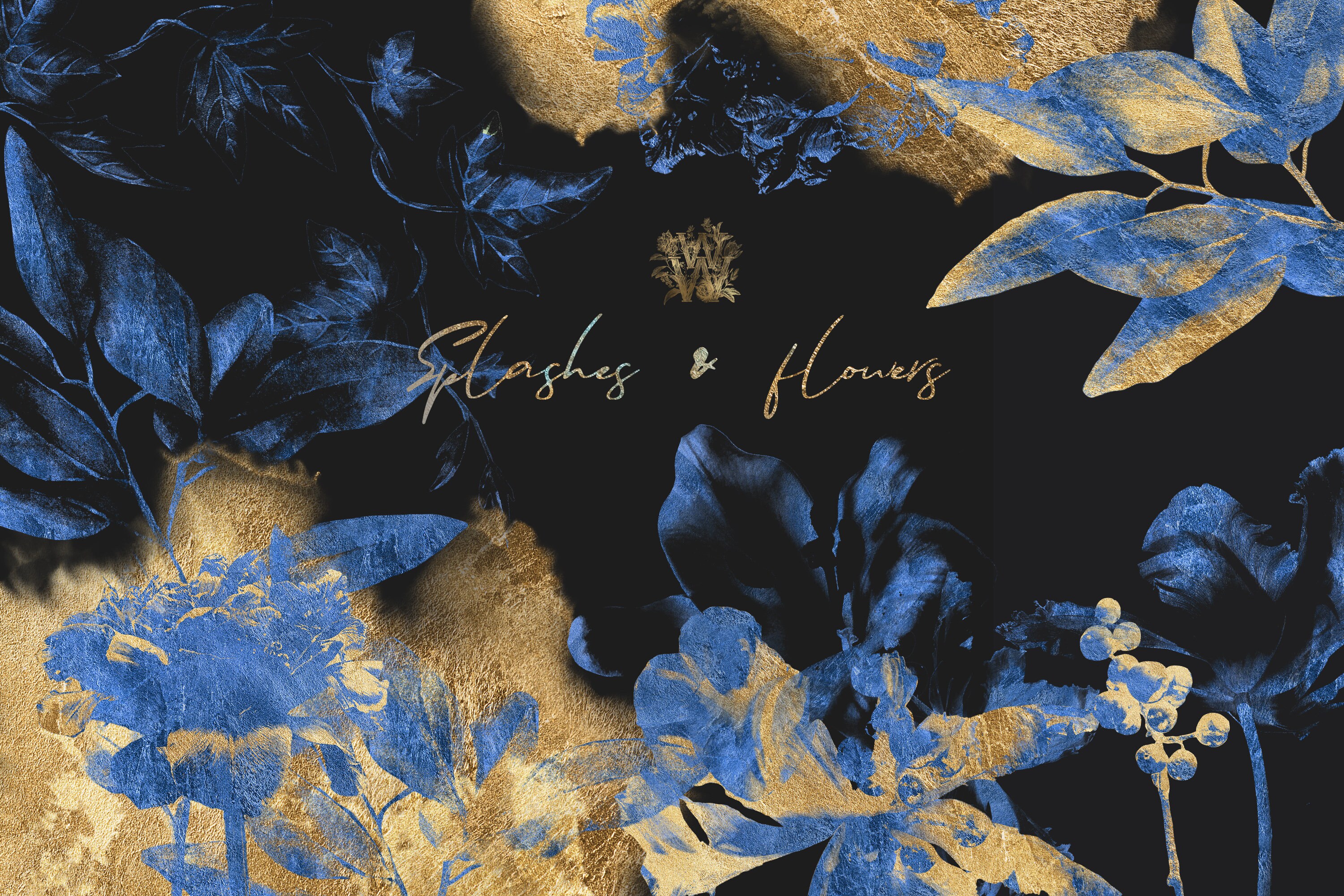 Gold and Blue Flower Clipart Gold Foil Abstract Shapes Clip - Etsy