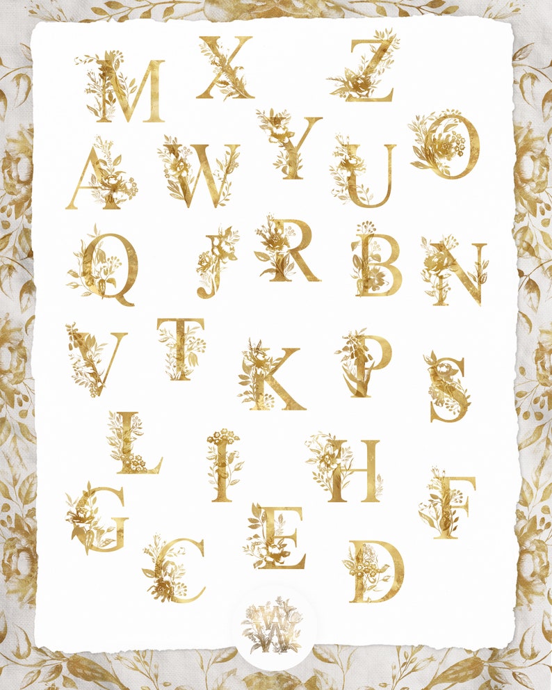 Gold Foil Monogram Clipart Golden Floral Wedding Letters Clip | Etsy