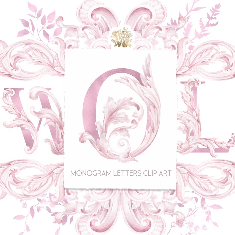 Pink Monogram Letters Clipart: Hand Drawn Princess Initial PNG, Regency ...