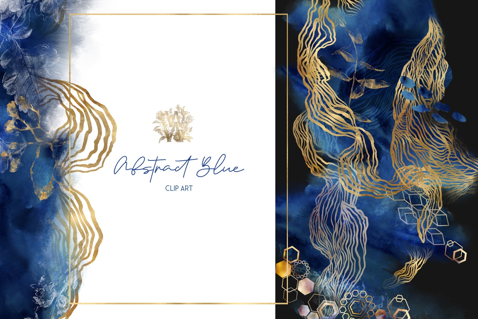 Blue and Gold Watercolor Shapes Clipart Abstract Collage Clip - Etsy